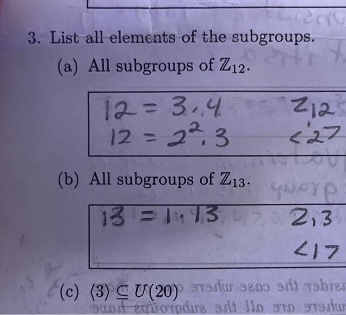 Solved 3. List all elements of the subgroups. (a) All | Chegg.com