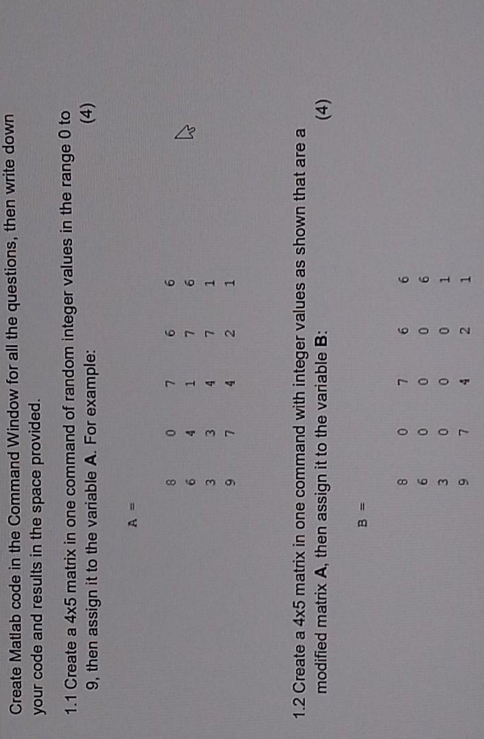 Solved Create Matlab code in the Command Window for all the | Chegg.com