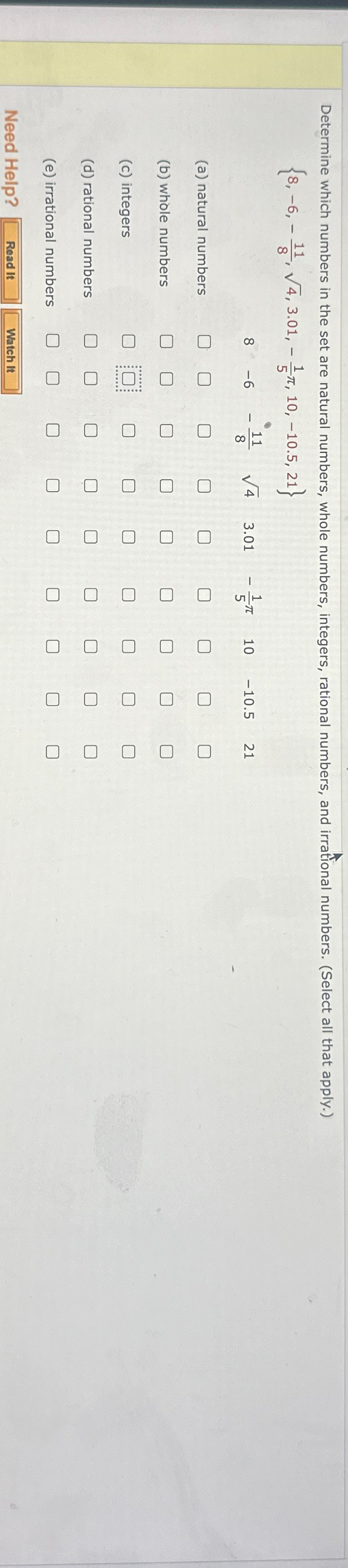Solved Determine which numbers in the set are natural | Chegg.com