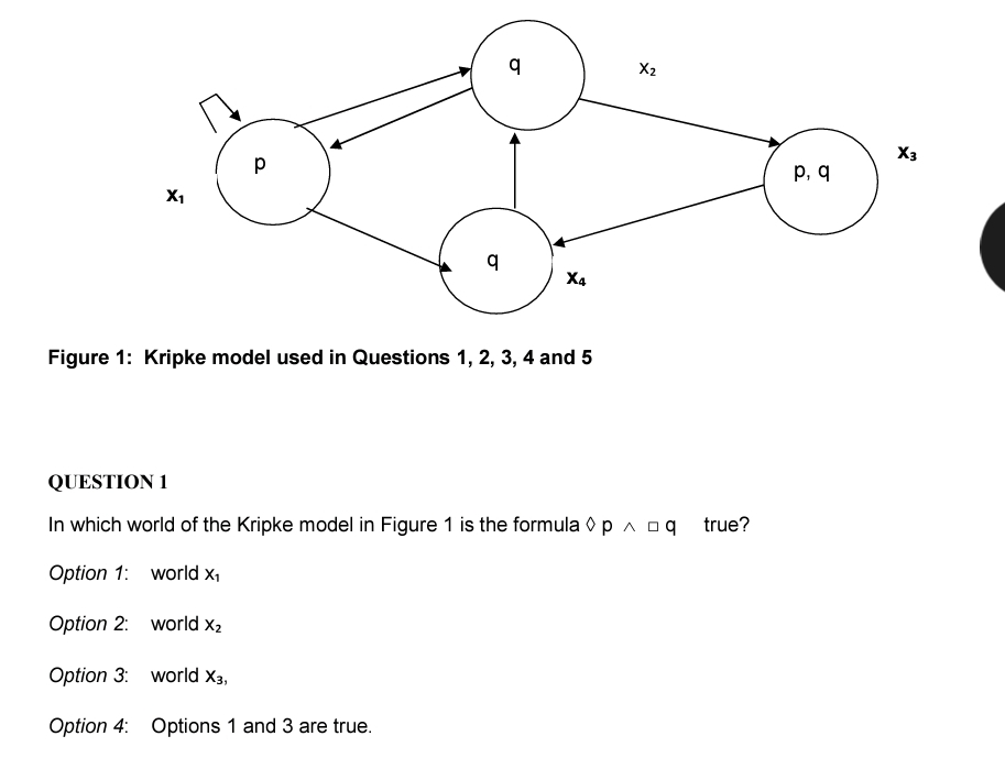 Figure 1: Kripke model used in Questions 1, 2, 3, 4 | Chegg.com