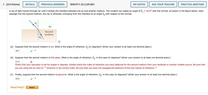Solved A ray of light travels through air until it urikes | Chegg.com