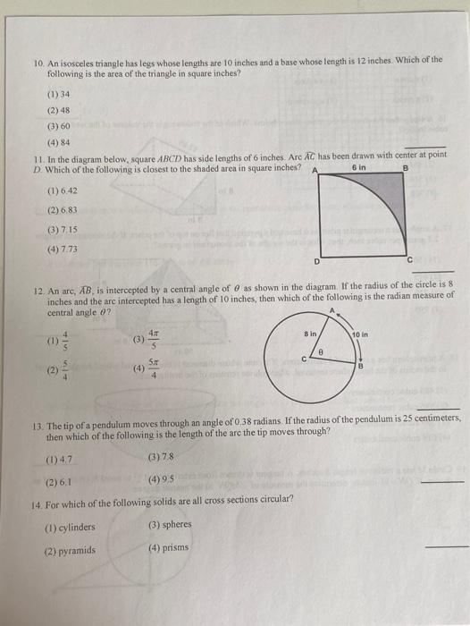 Solved A UNIT #9 - CIRCLES, MEASUREMENT AND MODELING COMMON | Chegg.com