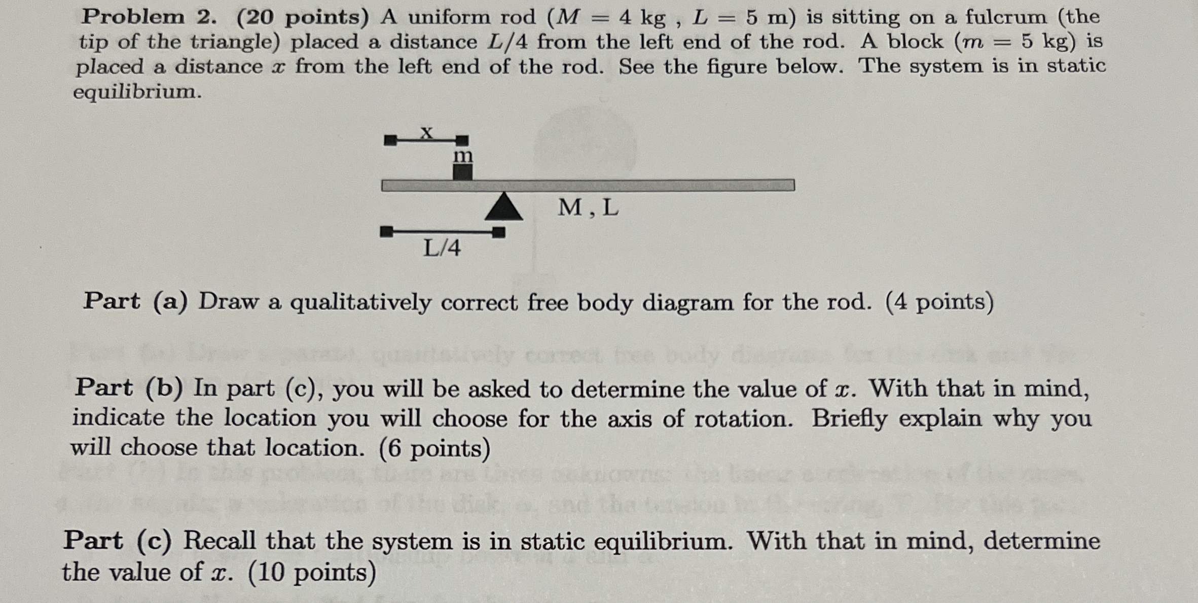 Solved Problem 2. ( 20 ﻿points) ﻿A uniform )=4kg,L=(5m ﻿is | Chegg.com