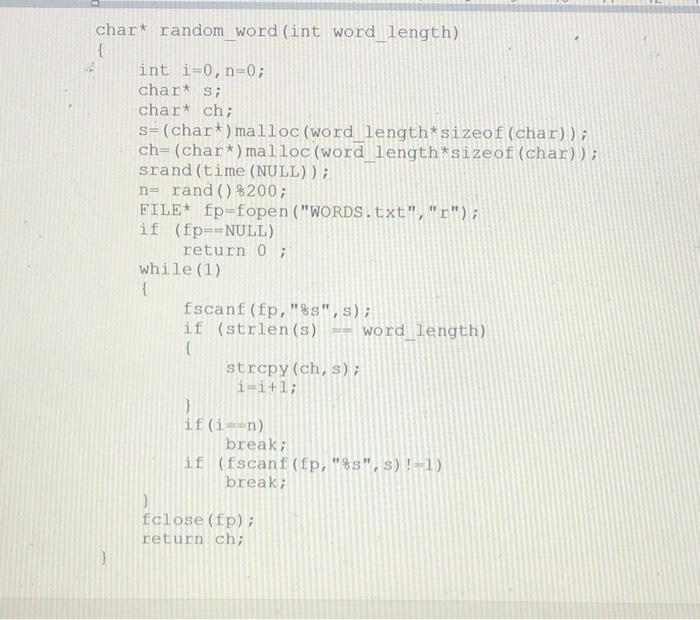 Solved this function in C language for game hangman , takes | Chegg.com