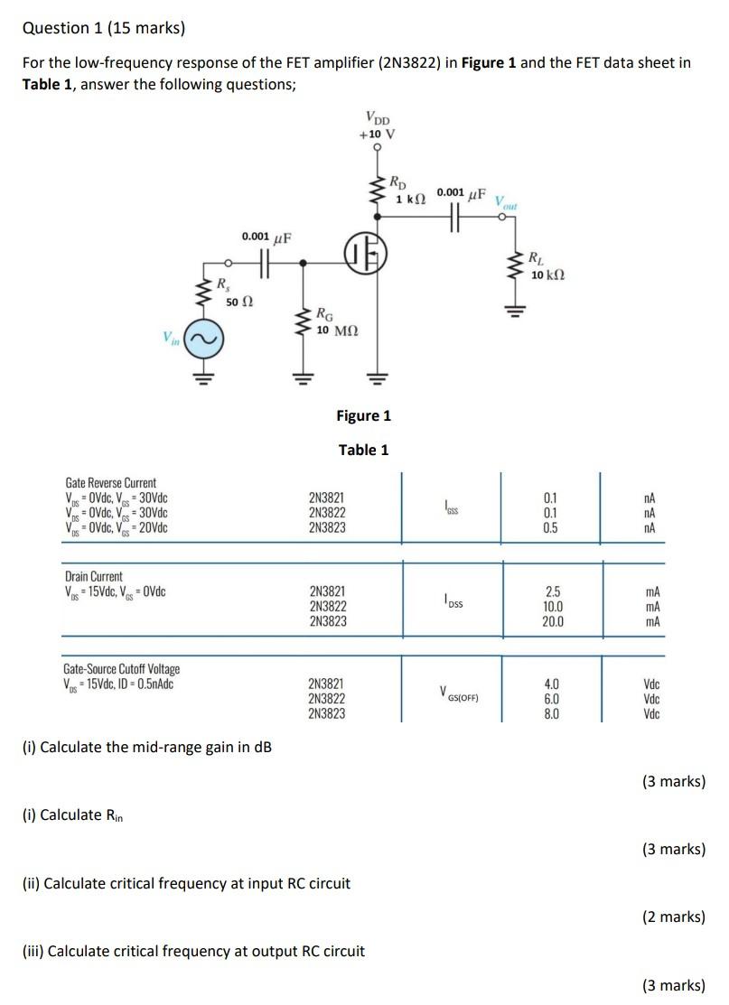 Solved Question 1 (15 marks) For the low-frequency response | Chegg.com