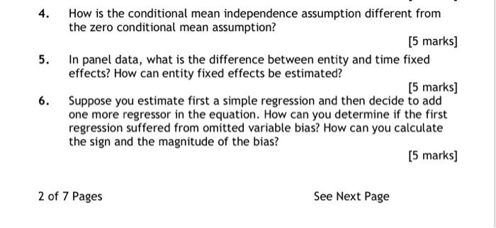 Solved 4. How is the conditional mean independence | Chegg.com