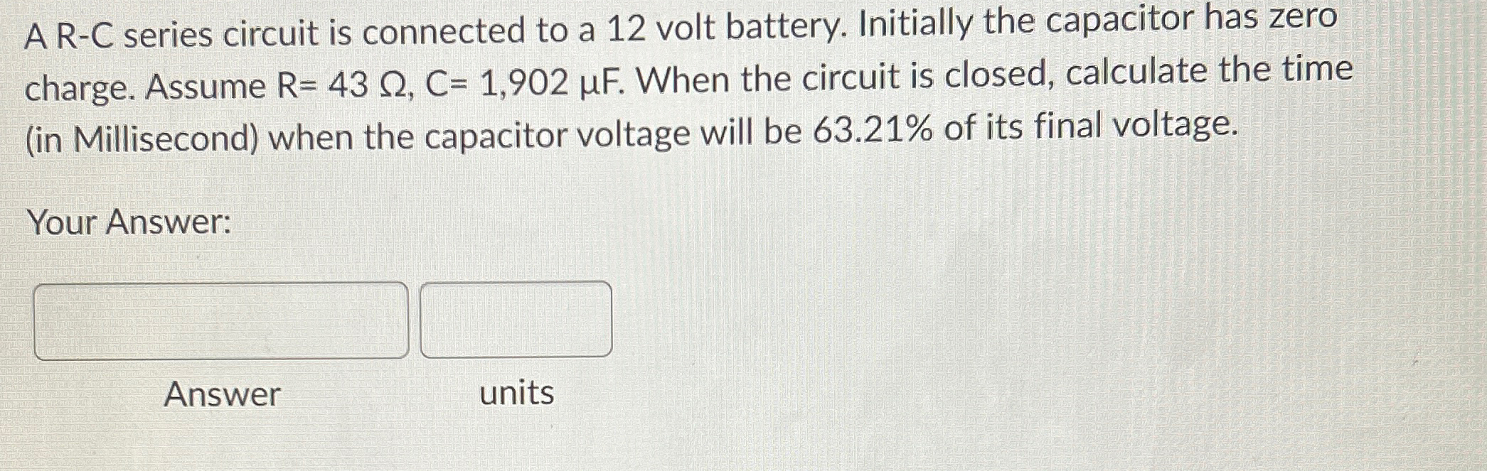 Solved A R-C series circuit is connected to a 12 ﻿volt | Chegg.com