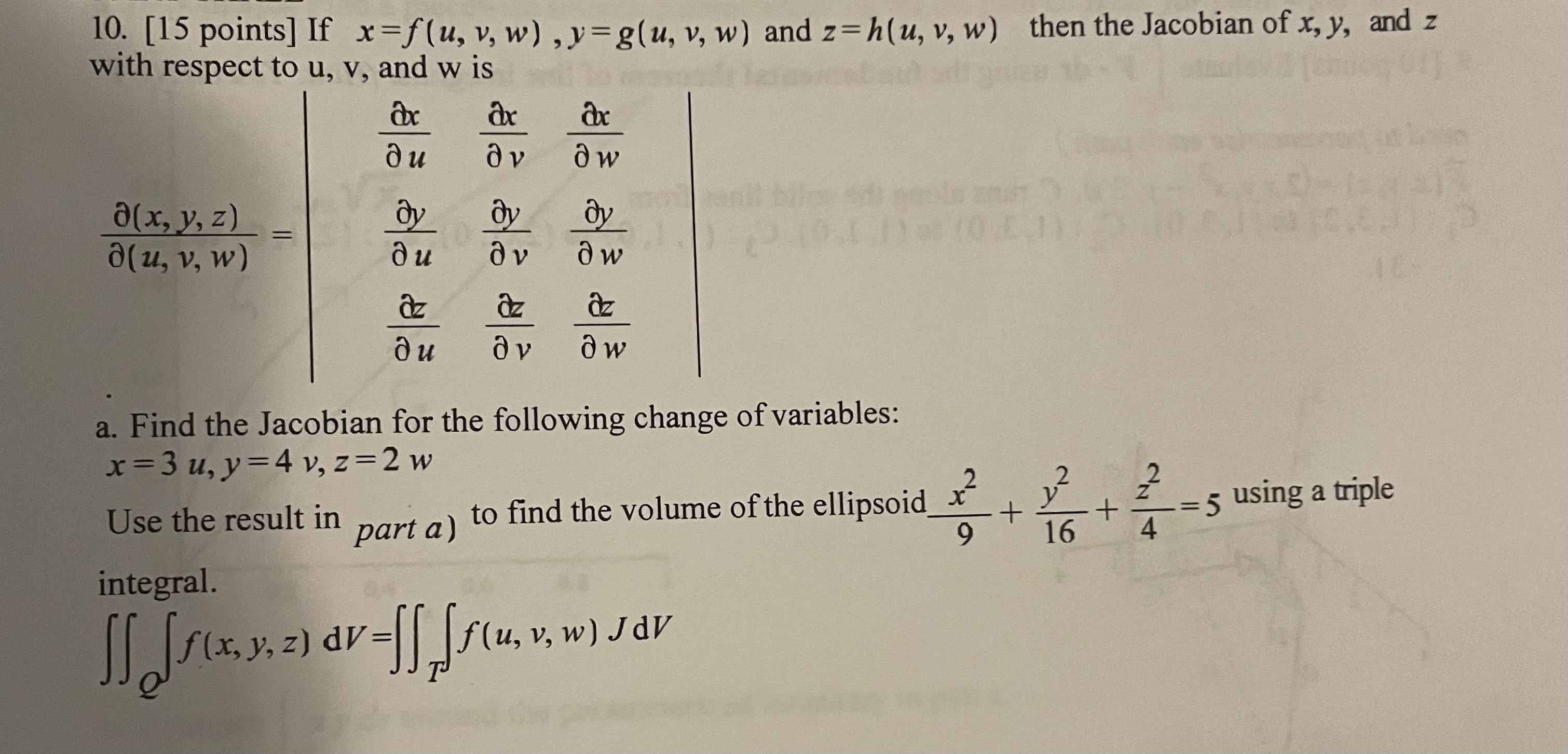 Solved [15 ﻿points] ﻿If x=f(u,v,w),y=g(u,v,w) ﻿and | Chegg.com