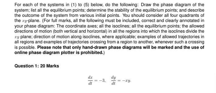 Solved For each of the systems in (1) to (5) below, do the | Chegg.com