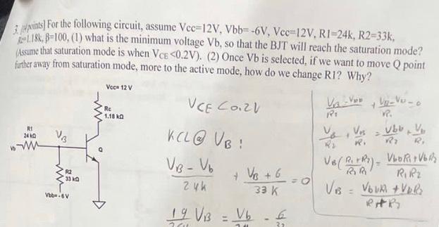 Solved 3. winits) For the following circuit, assume Vcc=12 | Chegg.com