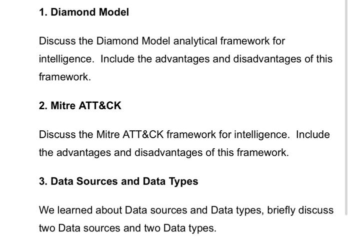 Solved 1. Diamond Model Discuss the Diamond Model analytical | Chegg.com
