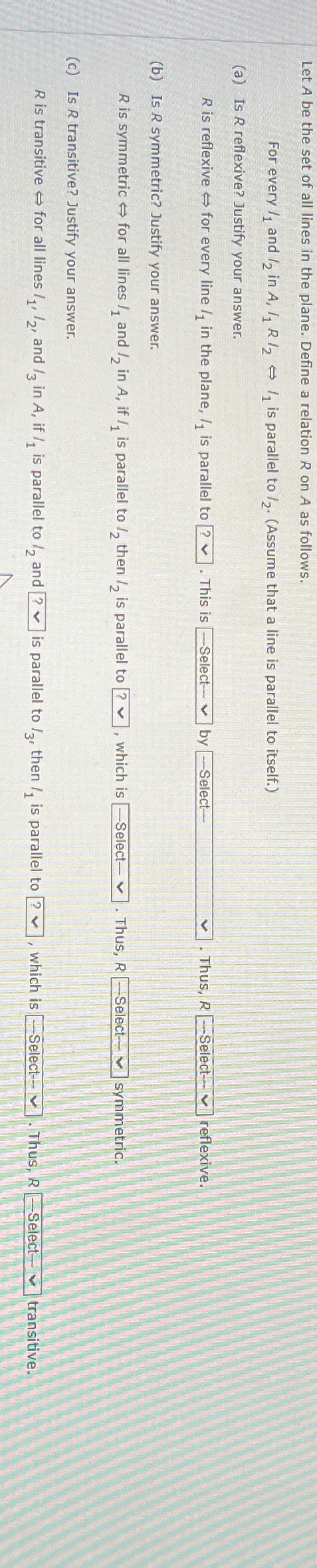 Solved Let A ﻿be the set of all lines in the plane. Define a | Chegg.com