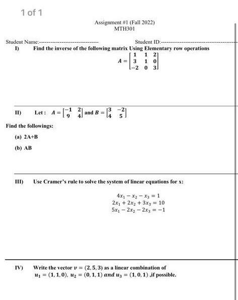 Solved Student Name:-... Student ID:- I) Find the inverse of | Chegg.com