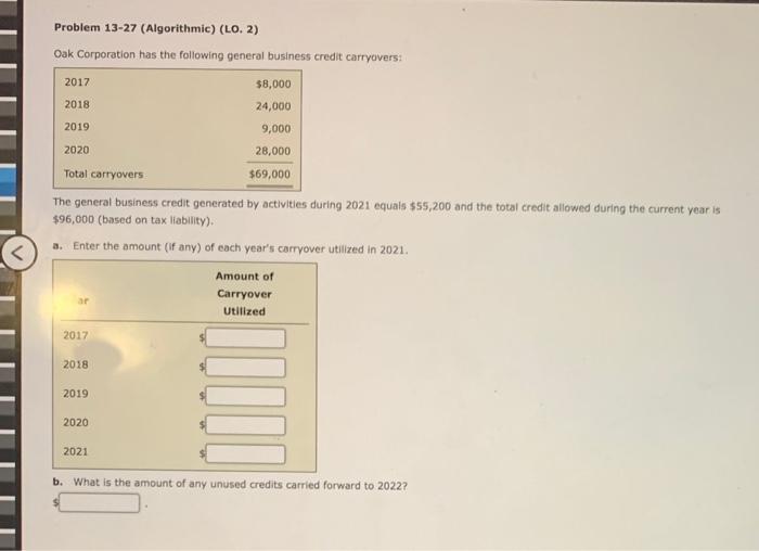 Solved Problem 13-27 (Algorithmic) (LO. 2) Oak Corporation | Chegg.com