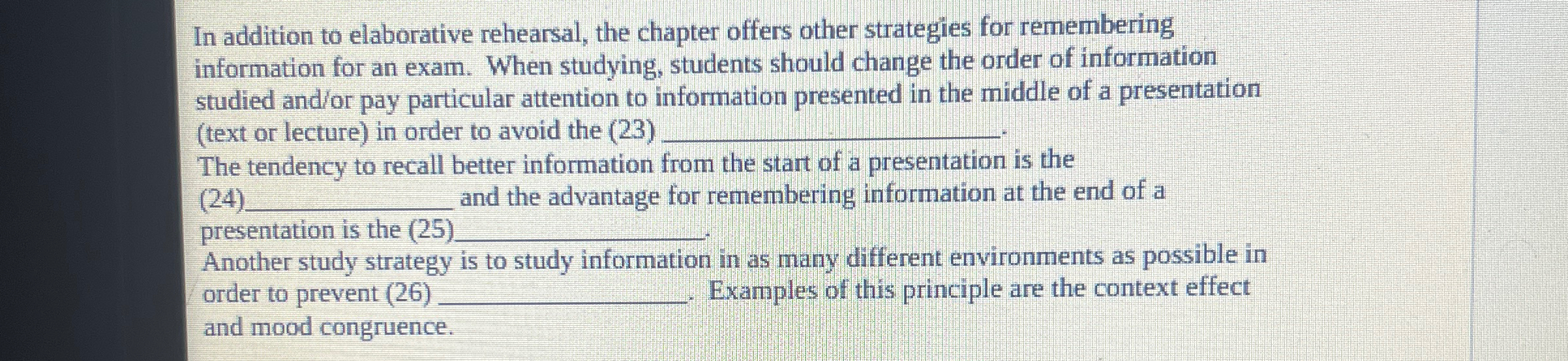Solved In addition to elaborative rehearsal, the chapter | Chegg.com