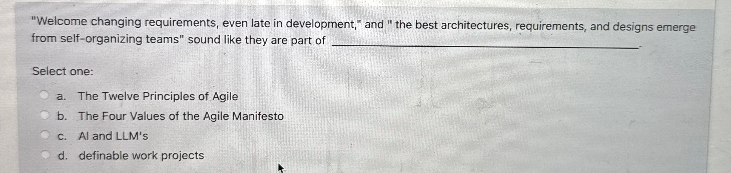 Solved "Welcome changing requirements, even late in | Chegg.com