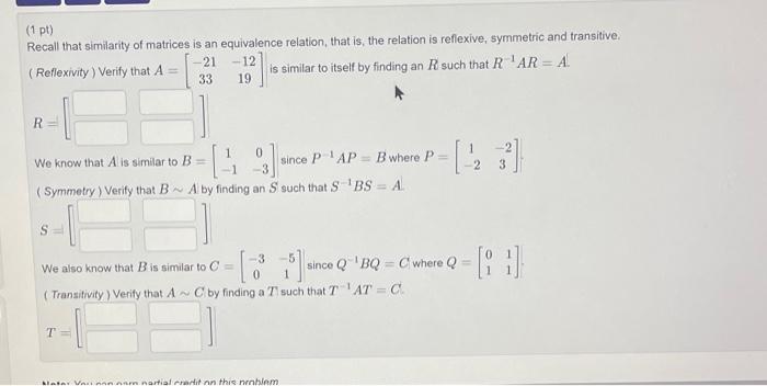 Solved Recall that similarity of matrices is an equivalence | Chegg.com