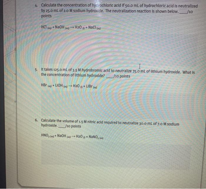 Solved 4. Calculate the concentration of hydrochloric acid | Chegg.com