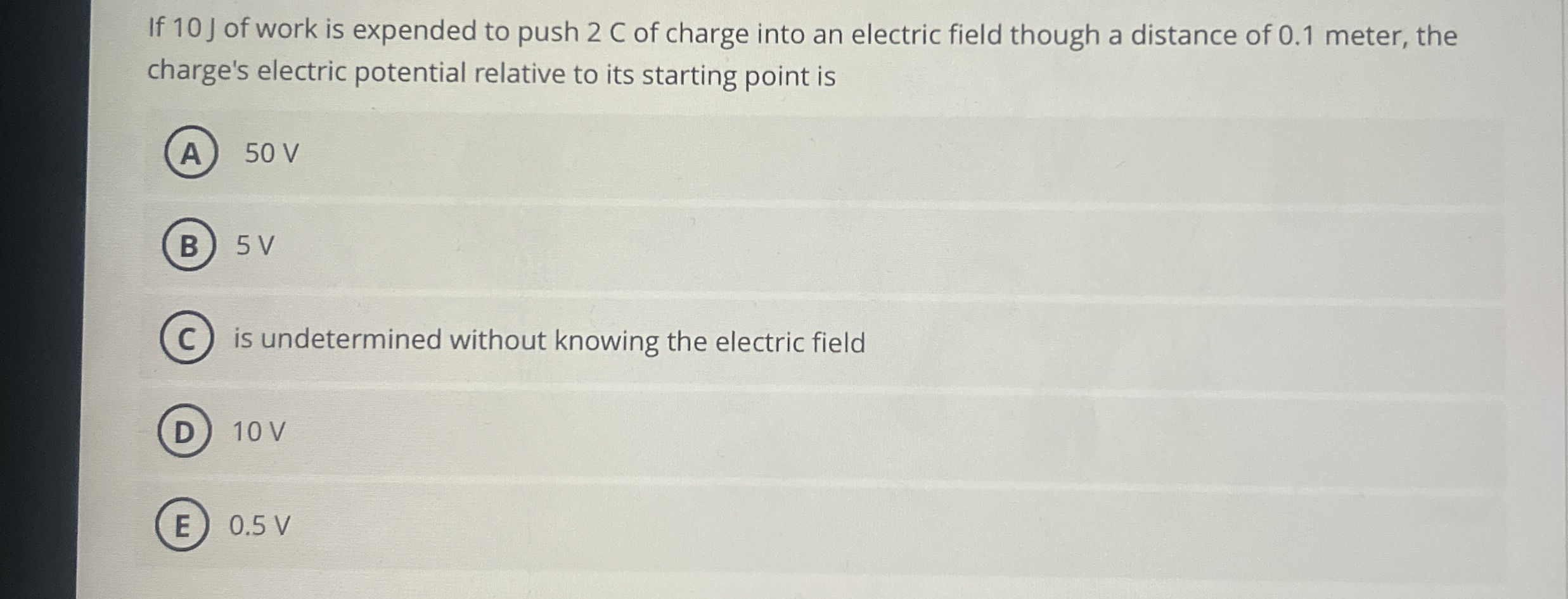 Solved If 10 ﻿J of work is expended to push 2 ﻿C of charge | Chegg.com