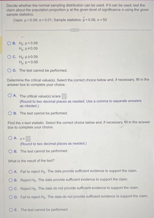 Solved Decide Whether The Normal Sampling Distribution Can 