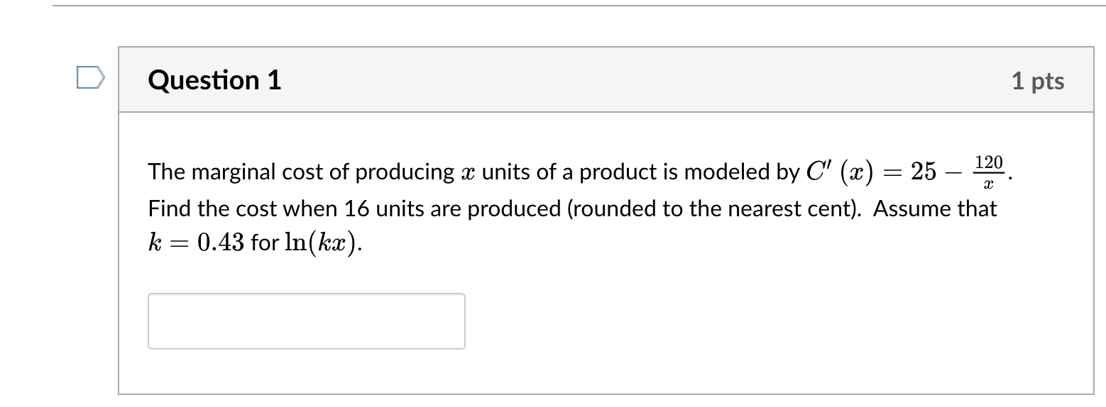Solved Question 1The marginal cost of producing x ﻿units of | Chegg.com