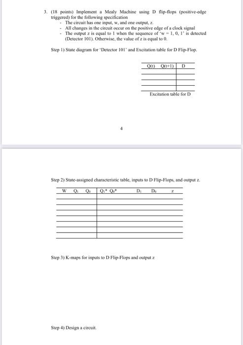 Solved 3. (18 points) Implement a Mealy Machine using D | Chegg.com