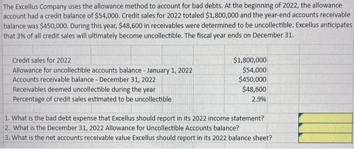 Solved The Excellus Company uses the allowance method to | Chegg.com