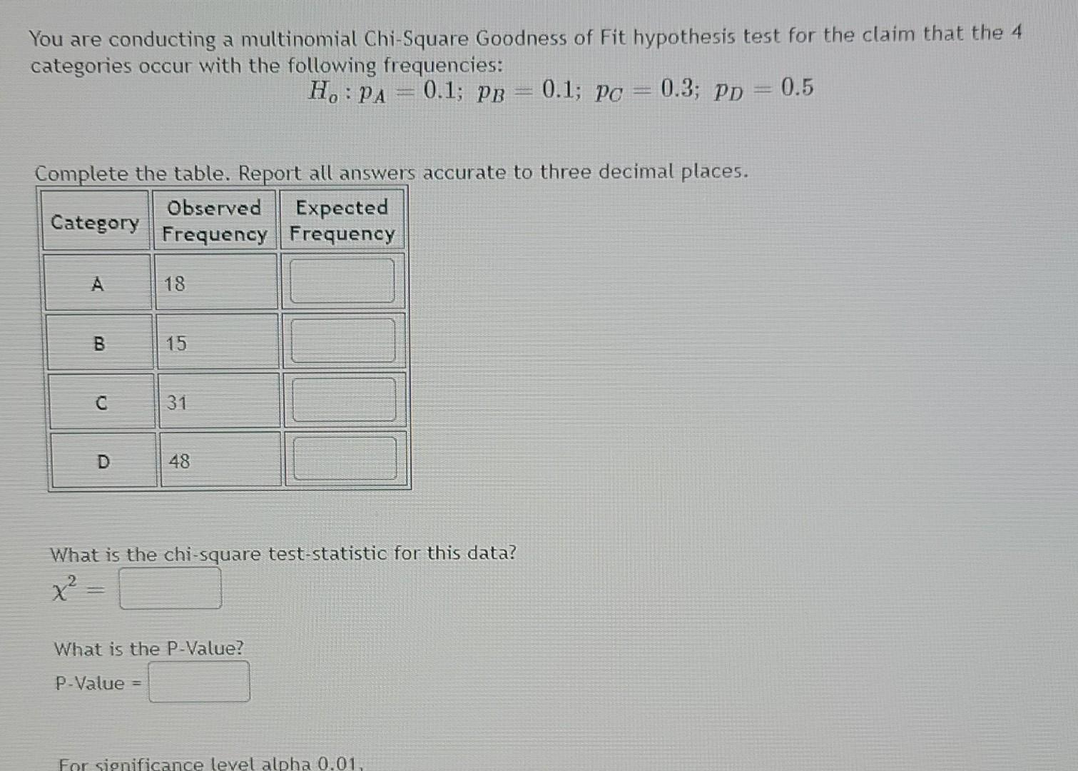 Solved You are conducting a multinomial Chi-Square Goodness | Chegg.com