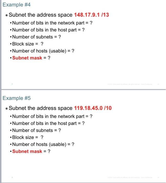 Solved Example \#4 - Subnet the address space 148.17.9.1/13 | Chegg.com