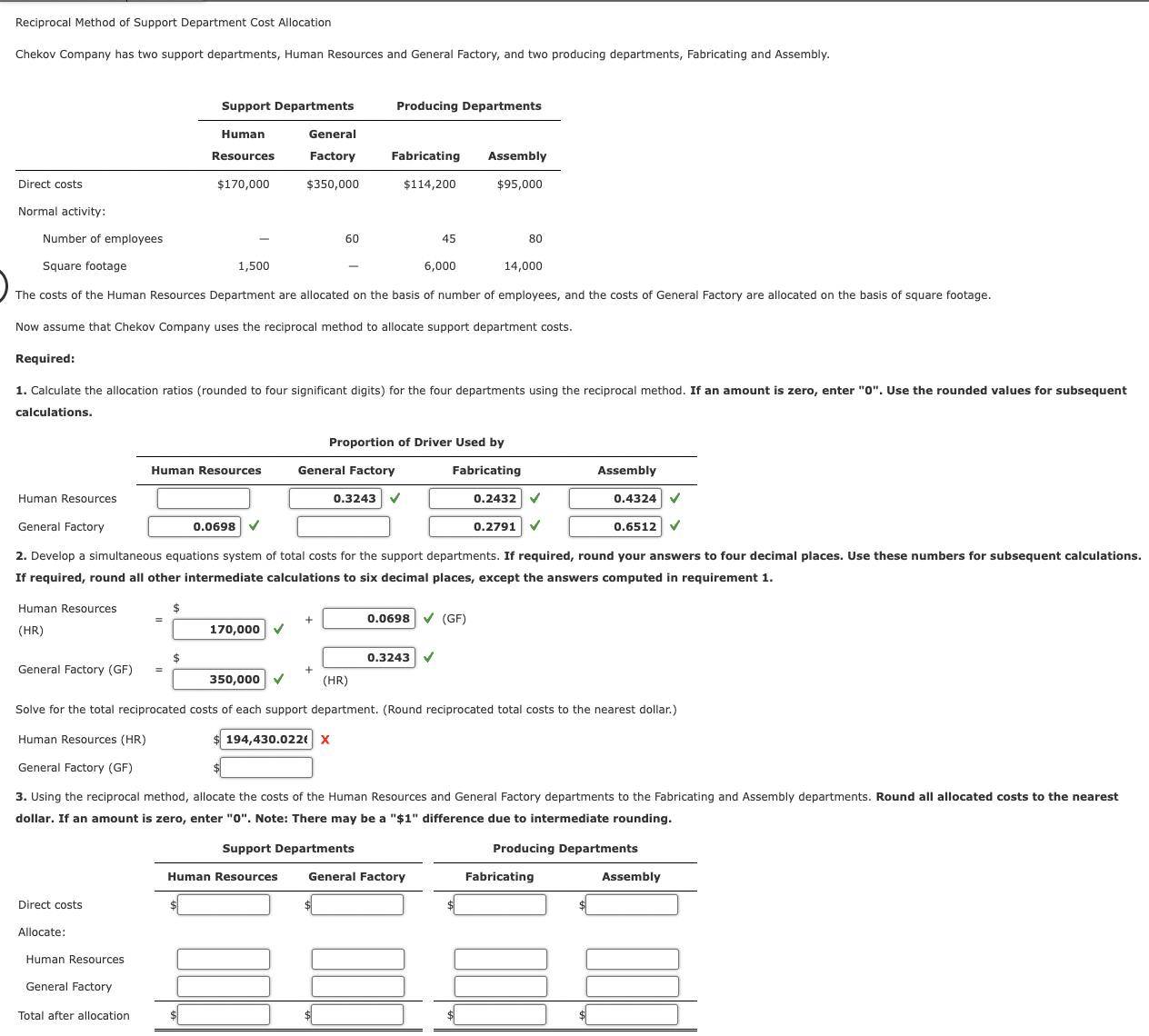 Solved Reciprocal Method of Support Department Cost | Chegg.com