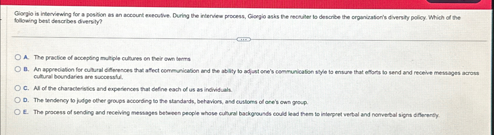 Solved Giorgio is interviewing for a position as an account | Chegg.com