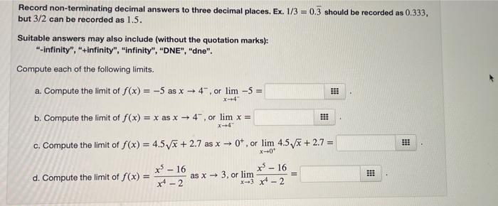 Solved Record non-terminating decimal answers to three | Chegg.com