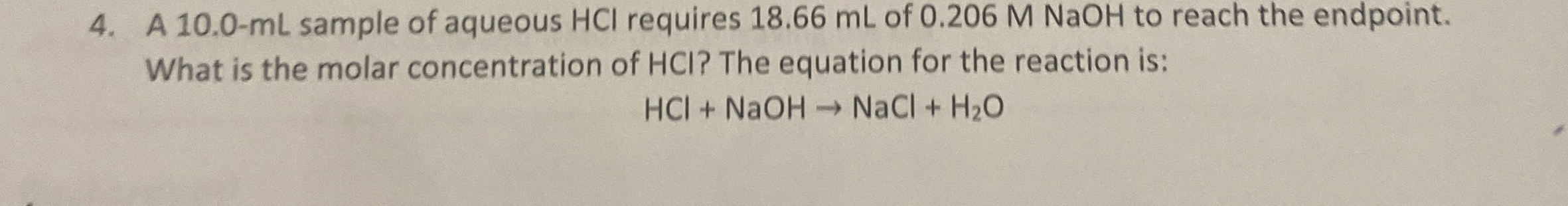 Solved A 10.0-mL ﻿sample of aqueous HCl requires 18.66 ﻿mL | Chegg.com
