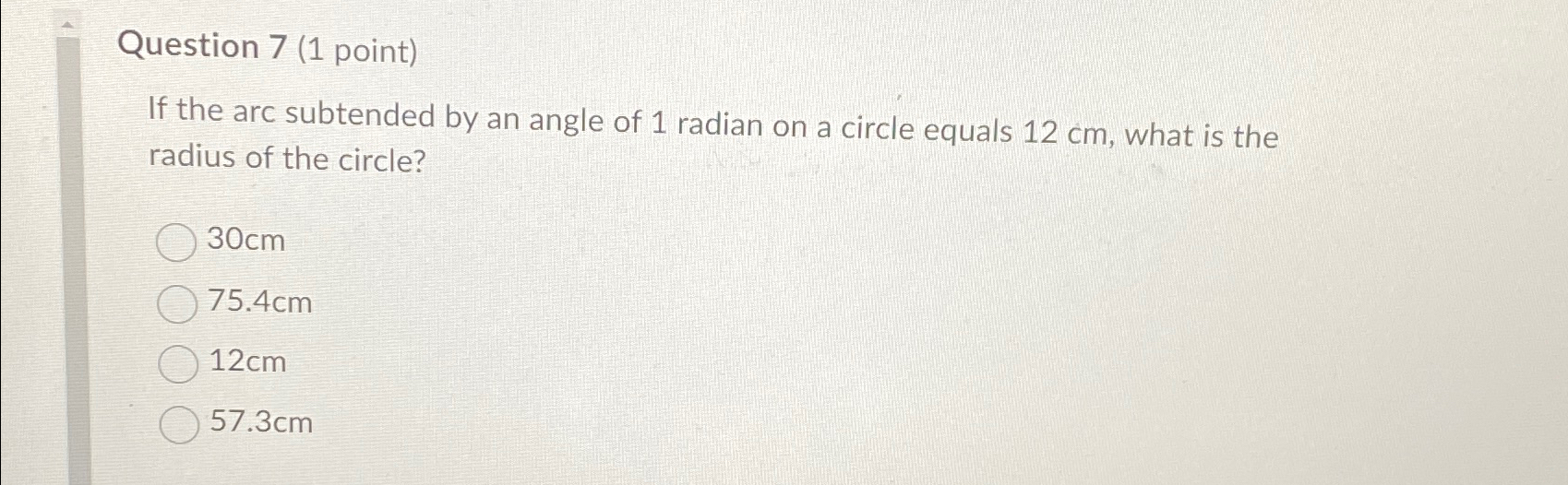 Solved Question 7 (1 point)If the arc subtended by an angle | Chegg.com Solved Question 7 (1 point)If the arc subtended by an angle | Chegg.com