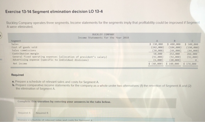 Solved Exercise 13-14 Segment elimination decision LO 13-4 | Chegg.com