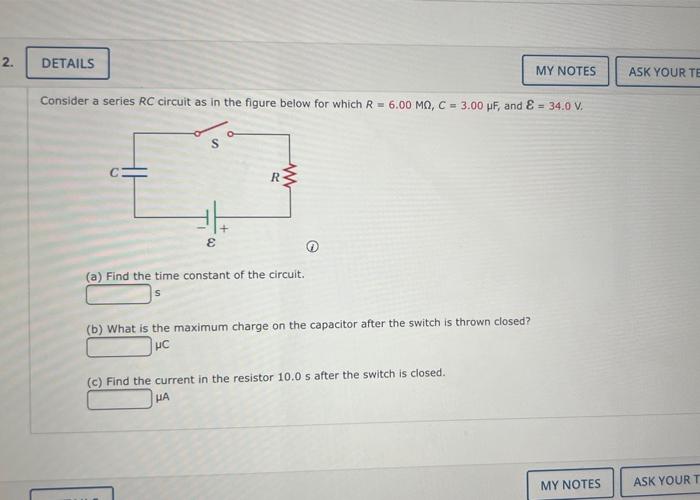 Solved Consider a series RC circuit as in the figure below | Chegg.com
