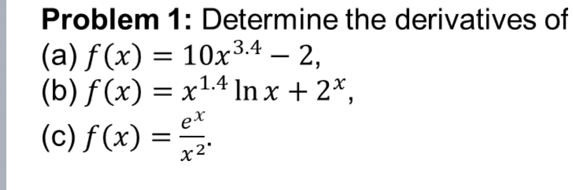 Solved Problem 1: Determine the derivatives | Chegg.com