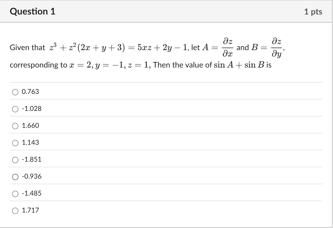 Solved Question 1Given that z3+z2(2x+y+3)=5xz+2y-1, ﻿let | Chegg.com