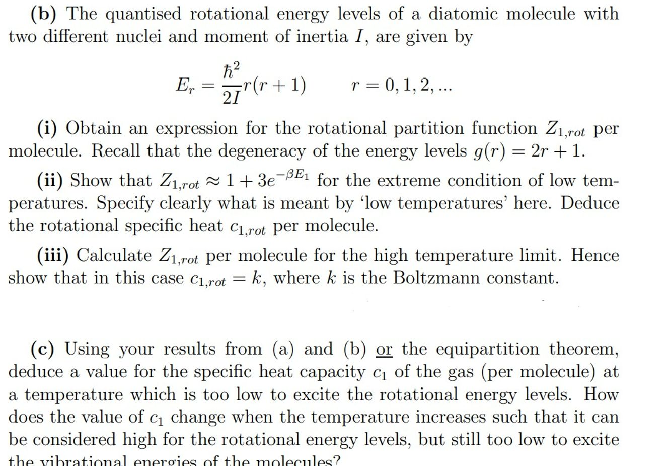 Solved (b) ﻿The quantised rotational energy levels of a | Chegg.com
