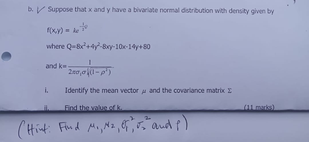 Solved b. V ﻿Suppose that x ﻿and y ﻿have a bivariate normal | Chegg.com