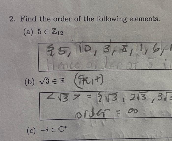 Solved 2. Find the order of the following elements. (a) | Chegg.com