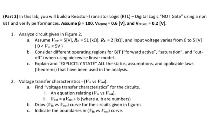Solved V cc Figure 2. Resistor Transistor Logic - NOT gate. | Chegg.com