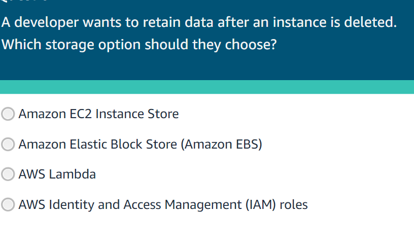 Solved A developer wants to retain data after an instance is | Chegg.com