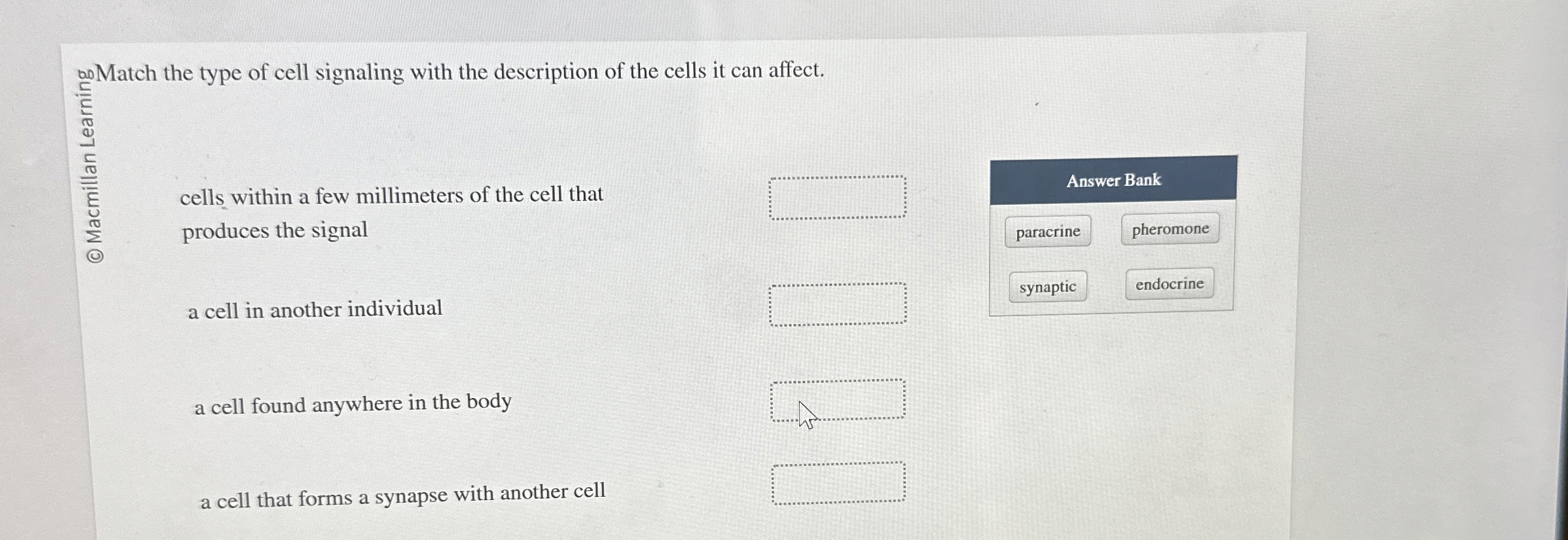 Solved wo Match the type of cell signaling with the | Chegg.com