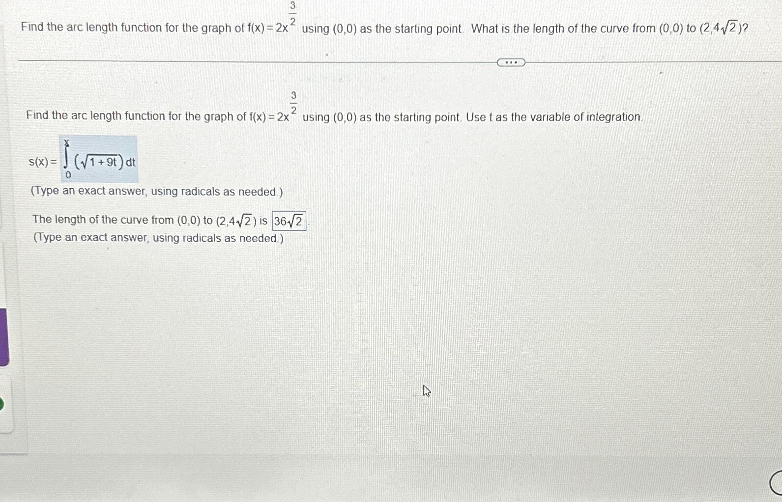 Solved Find the arc length function for the graph of | Chegg.com