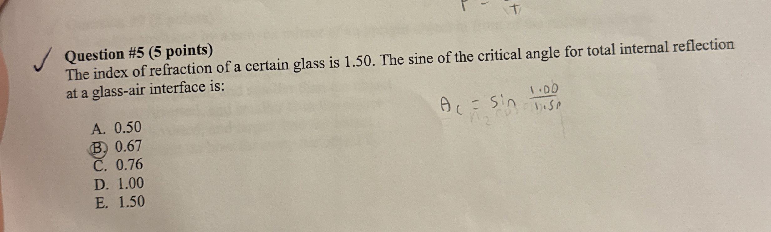 High Quality SOLUTION Question #5 (5 ﻿points)The index of refraction of a | Chegg.com