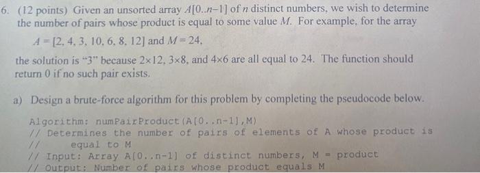 Solved 5 12 Points Given An Unsorted Array A[0 N−1] Of N