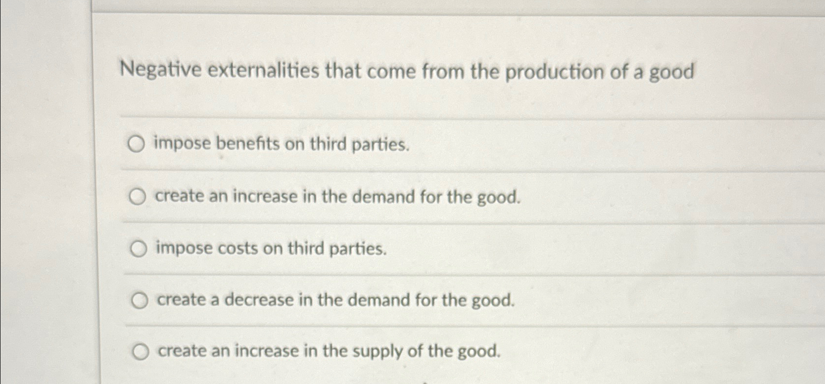 Solved Negative externalities that come from the production | Chegg.com