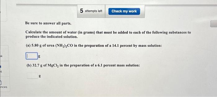 Solved Be sure to answer all parts. Calculate the amount of | Chegg.com