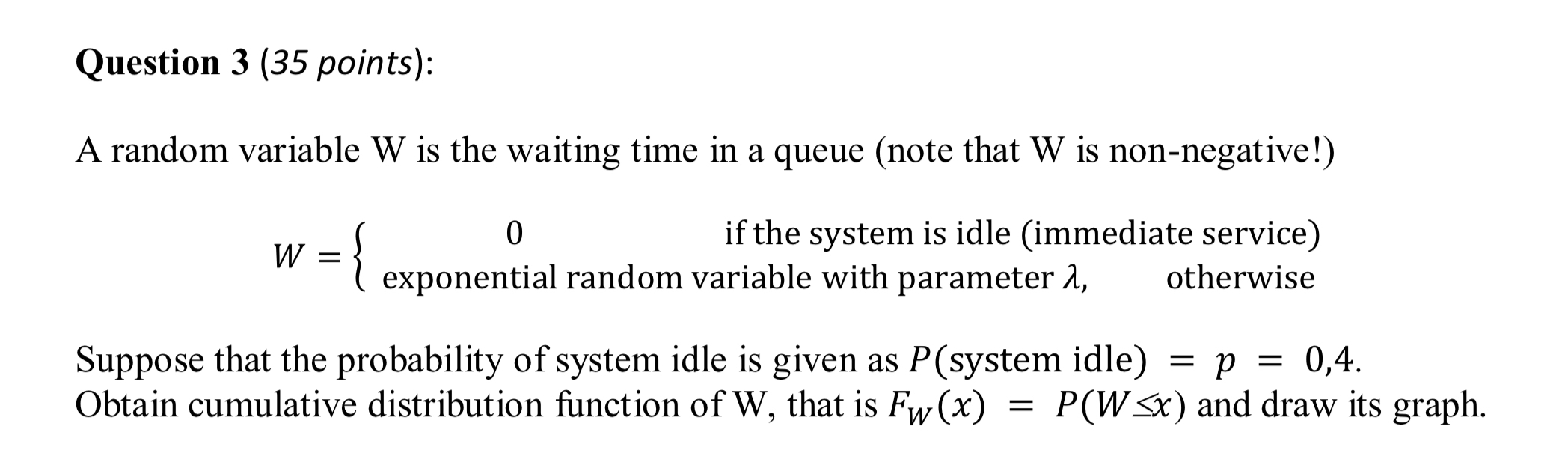 Solved Question 3 (35 ﻿points):A random variable W is the | Chegg.com